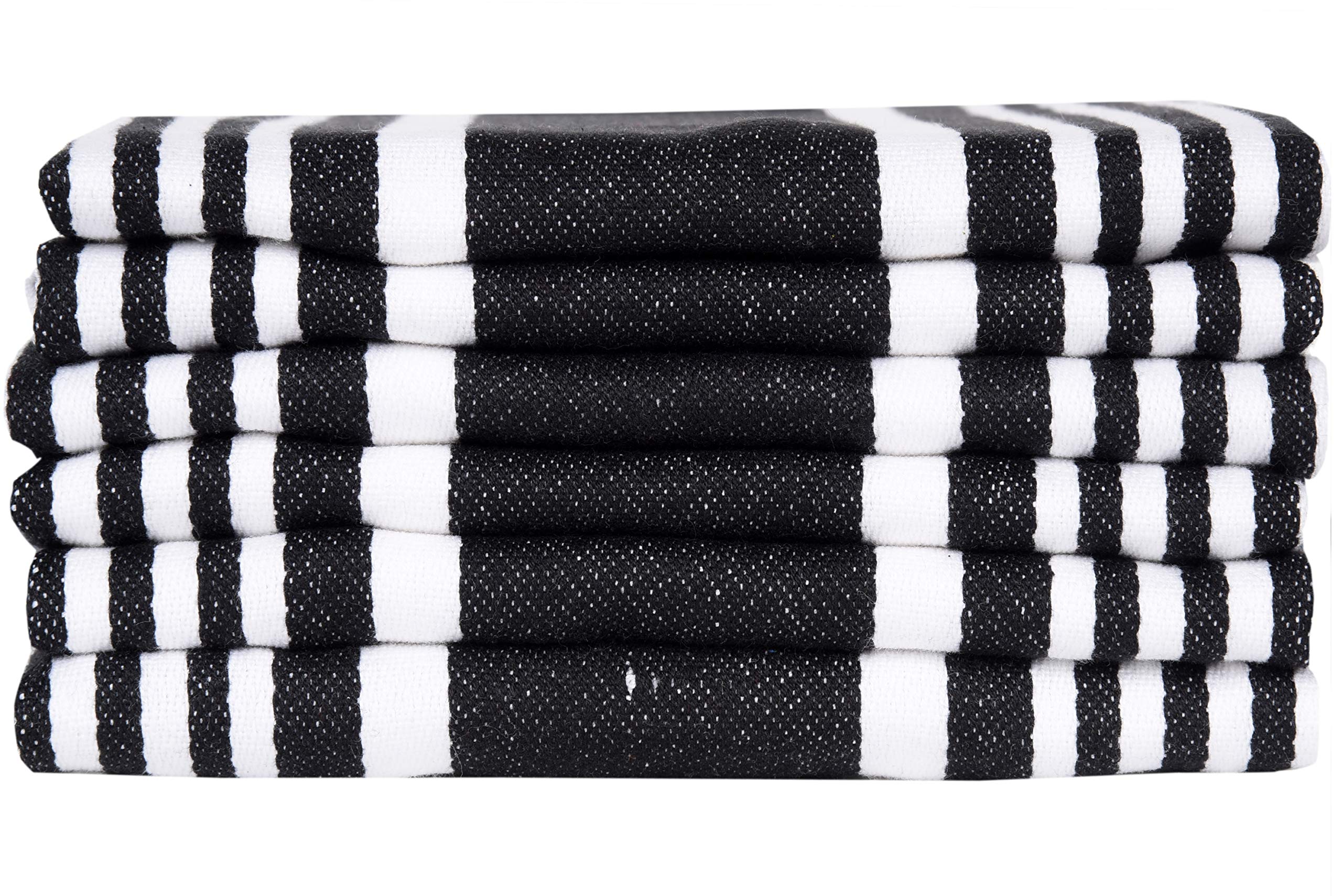 Urban Villa Kitchen Towels 100% Cotton Pack of 6, Highly Absorbent Quick Drying Super Soft Premium Dish Towels for Kitchen with Hanging Loop Hand & Tea Towels - 20x30 Inch, (Black & White, Striped)