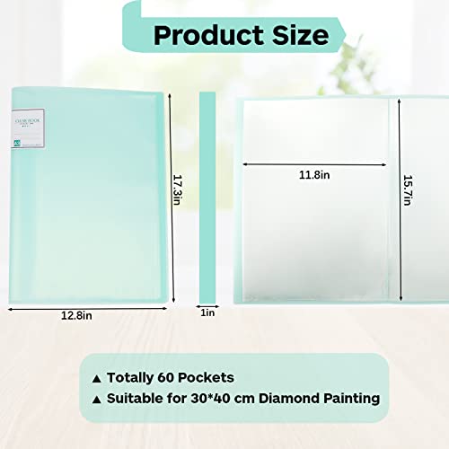 2 Pieces A3 30 Pags Diamond Painting Storage Presentation Book, Storage Presentation Book for Diamond Painting, Binder for Artist, Photo Album Refill Pag, Large Portfolio Folder (Green + White)