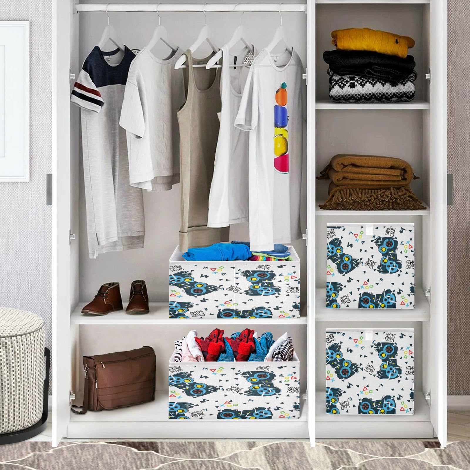 QUGRL Joystick Game over Storage Bins Organizer Gamepad Foldable Clothes Storage Basket Box for Shelves Closet Cabinet Office Dorm Bedroom 15.75 x 10.63 x 6.96 in