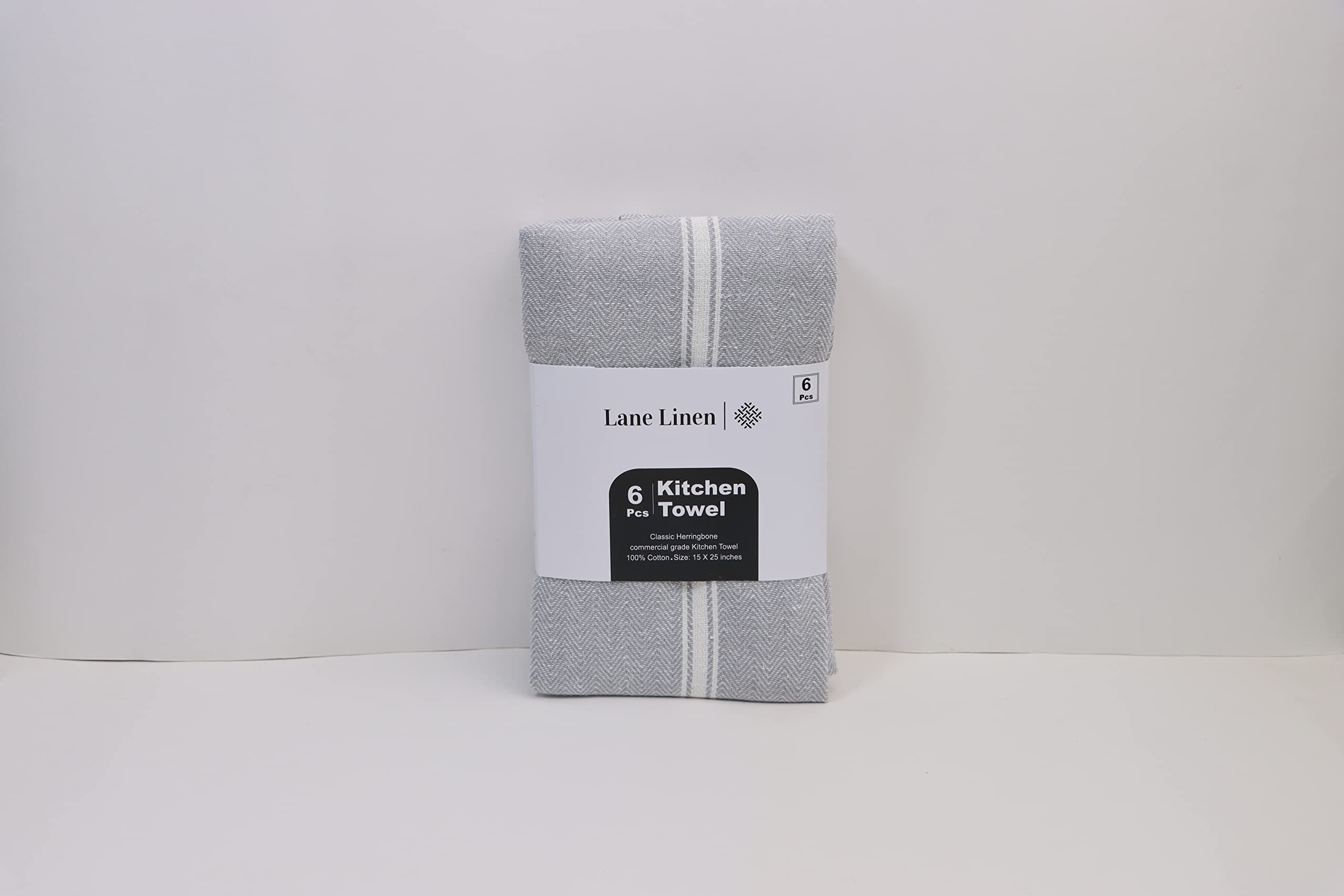 LANE LINEN Kitchen Towels Set - 100% Pure Cotton Dish Towels for Kitchen, Super Absorbent Kitchen Hand Towel, Grey Tea Towels, Soft & Durable Dish Cloths, Pack of 6 – 15”x25”, Grey Chambray