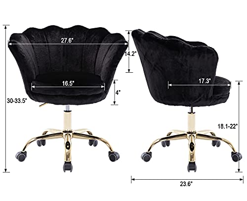 Kmax Office Desk Chair, Fur Makeup Arm Chair Gold Base, Black