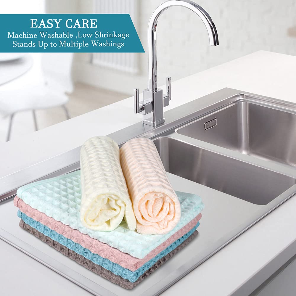 vfaejll 100% Cotton Kitchen Towels Set,Waffle Weave Kitchen Dish Cloth,Super Absorbent Kitchen Dish Towels for Drying Dishes 13x13 Inches Dish Rags for Washing Dishes 6 Pack Mixed Color,Hand Towels