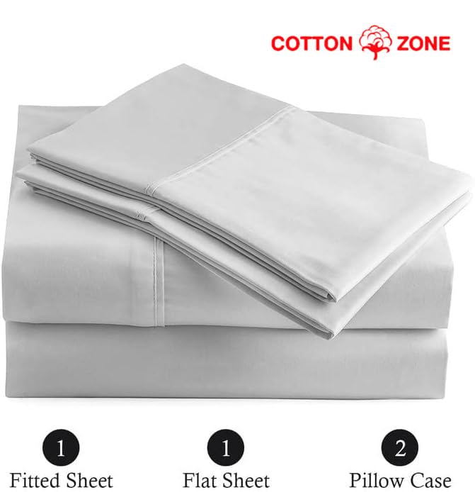 COTTON ZONE 800 Thread Count 100% Egyptian Cotton Sheet Set,Luxurious Soft,Breathable Sateen Weave,Lightweight,Tailor Made Product,5 Star Hotel Quality, Year - Round Sheets(3 Piece,Twin,Silver)