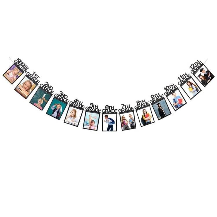 Black Graduation Photo Party Sign Banner, Recording From Kindergarten To 12th Grad Party Supplies, Congrats Grad Party Garlands Decorations