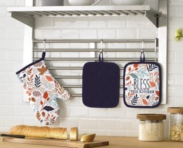 Mainstay 5 Piece Kitchen Set Includes 2 Kitchen Towels, 1 Pot Holders, 2 Oven Mitts (Bless This Kitchen)