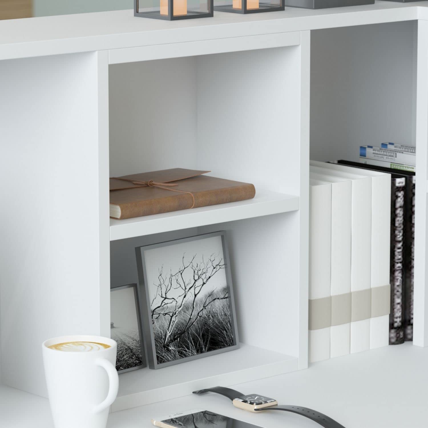 FAMAPY Modern Reception Desk Front Desk Reception Counter, Large Storage Shelves and Drawers, Retail Counter for Reception Room White