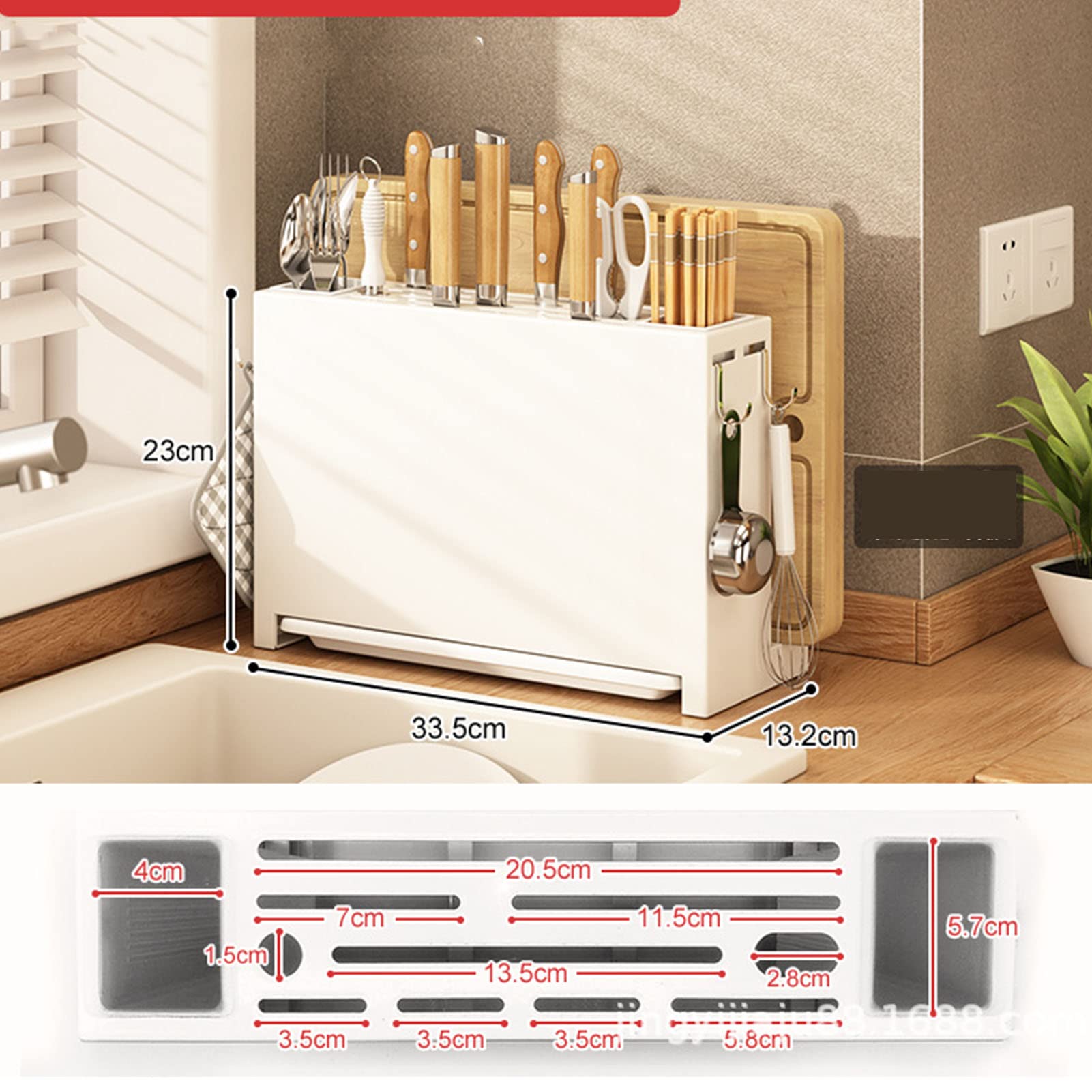 Knife Holder Knife Holder Kitchen Knife Drying Holder, Multifunction Kitchen Integrated Chopsticks Cutting Board Storage Rack Organizer White Fruit Knives, Kitchen Knives, Scissors, 13.2 X 5.2 X 9.1In