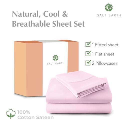 Salt Earth Cotton Queen Size 4 Piece Sheet Set 100% Cotton with 16 Inch Deep Pockets Easy Fit Sateen Weave Sheets & Extra Soft Breathable & Comfortable 400 Thread Count (Royal Mist/Light Purple)