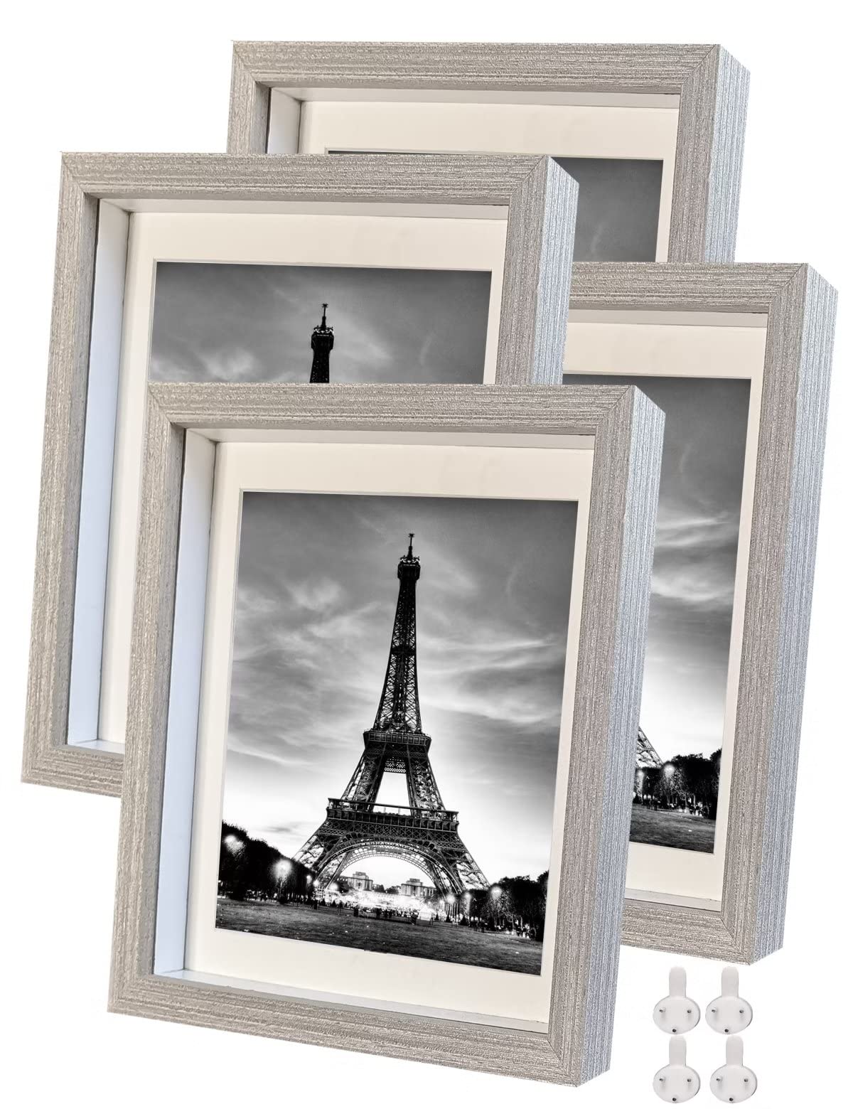 Houstimi 5x7 Shadow Box Frame Grey Picture Frame 4 Pack Photo Frames Made of Solid Wood and Real Glass Deeps 0.6in for Wall Or Tabletop