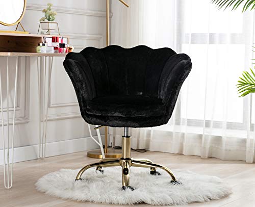 Kmax Office Desk Chair, Fur Makeup Arm Chair Gold Base, Black