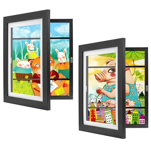 LOMILD 2-Pack Kids Artwork Frames Changeable, 8.5x11 Kids Art Frames in Balck, Front Opening with Acrylic Sheet, Great for Children Art Projects, Art Display Storage, Holds 50 PCS Pictures