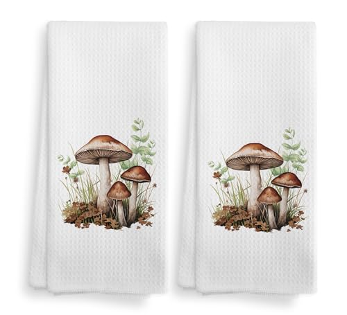NOQL Mashroom Towel, Mushroom Kitchen Decor Kitchen Towels and Dishcloths Set of 2, Mushroom Hand Towel, Cute Mushroom Decor, Mushroom Home Decor, Mushroom Gifts for Women, 16×24 Inches