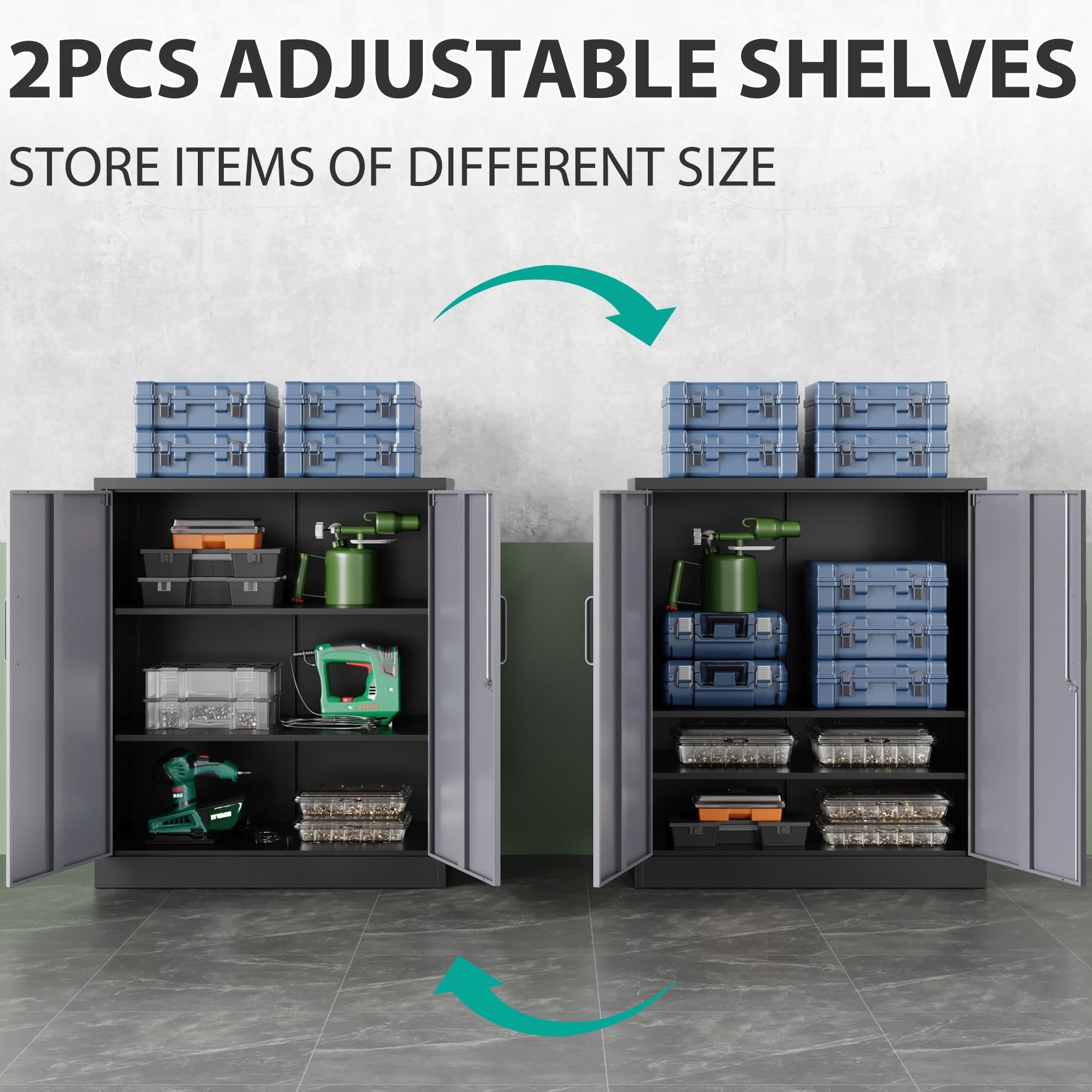 SISESOL Storage Cabinet with Doors and Shelves,Metal Storage Cabinet with Locking Doors,Small Metal Cabinets with Lock,Gray Garage Cupboard for Home Office,Garage,Shop