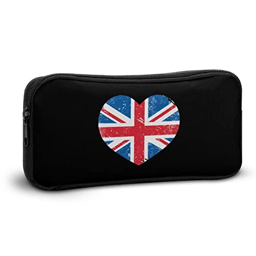 UK Great Britain Retro Heart Flag Pencil Case Pencil Pouch Coin Pouch Cosmetic Bag Office Stationery Organizer