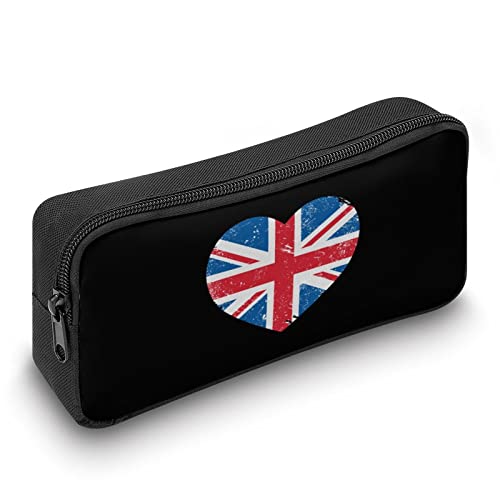 UK Great Britain Retro Heart Flag Pencil Case Pencil Pouch Coin Pouch Cosmetic Bag Office Stationery Organizer