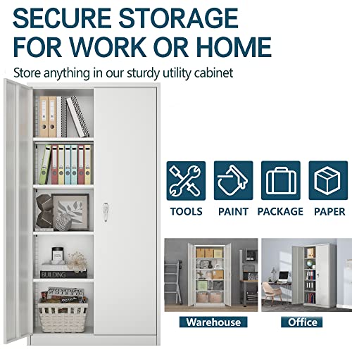 GangMei 72 Inch Tall Metal Lockable Storage Cabinet with 4 Adjustable Shelves, Garage Storage Cabinet for Warehouse, Garage, Home, Office,Kitchen, Assemble Required