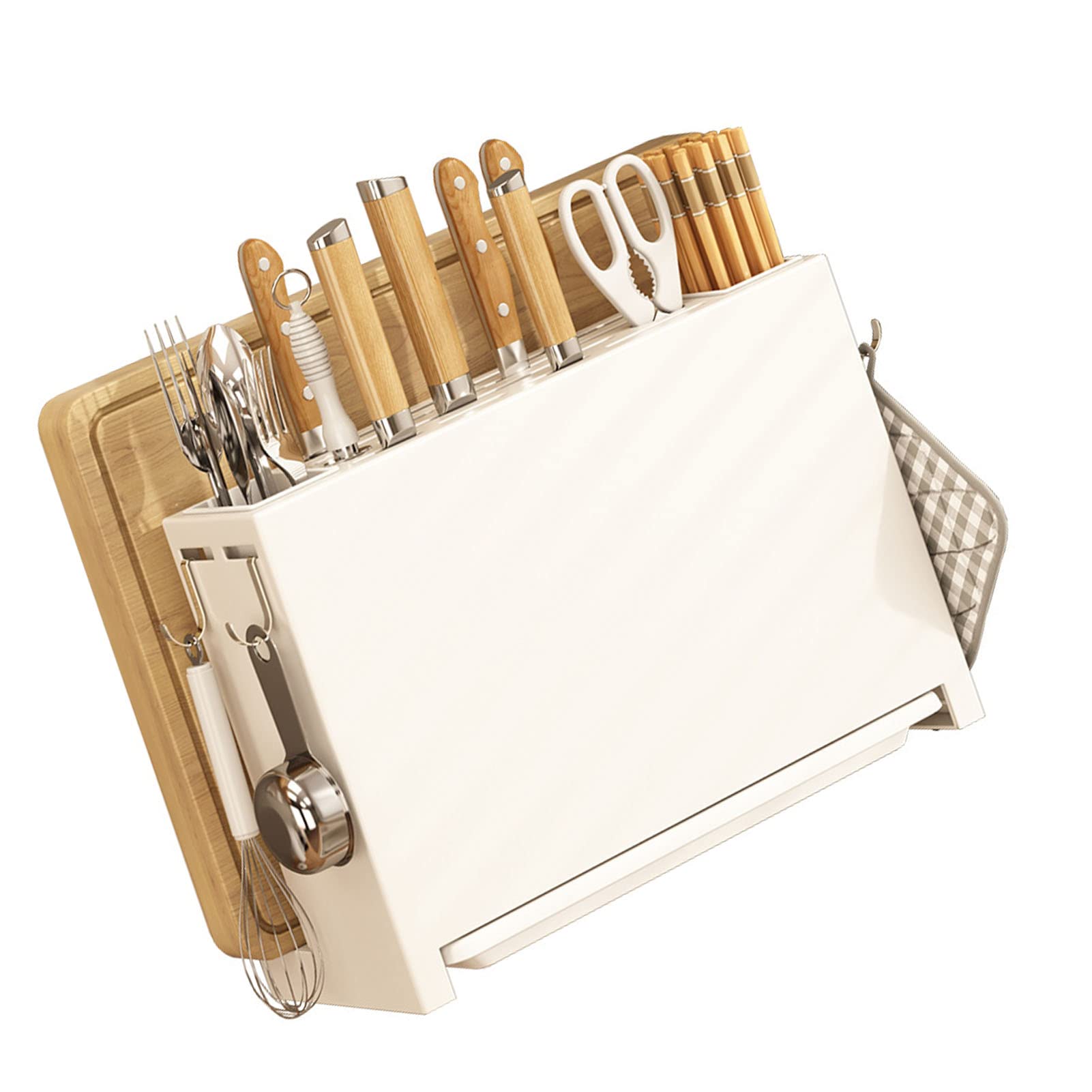 Knife Holder Knife Holder Kitchen Knife Drying Holder, Multifunction Kitchen Integrated Chopsticks Cutting Board Storage Rack Organizer White Fruit Knives, Kitchen Knives, Scissors, 13.2 X 5.2 X 9.1In