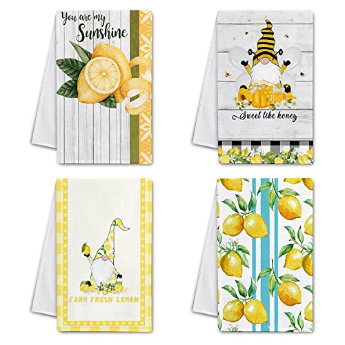 HADEEONG Summer Time Lemons Dish Towels for Kitchen, 16 x 23.6 Inch Fast Drying Absorbent Tea Towels Dishcloths, Seasonal Hand Towels for Daily Kitchen Home Cleaning Baking Set of 4