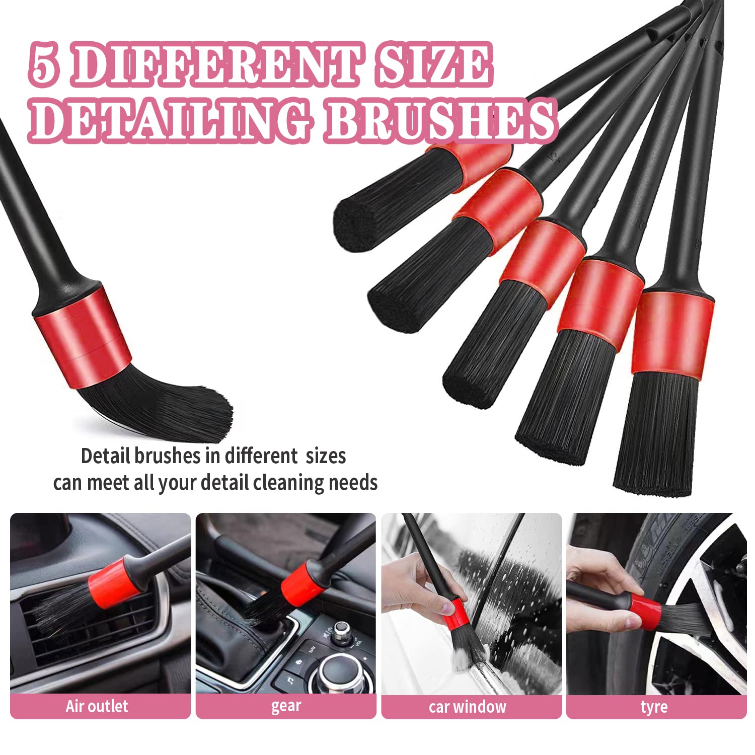 SULAWH Car Interior Detailing Kit, Auto Upholstery & Carpet Cleaner with Car Seat and Windshield Cleaning Tools, Complete Car Wash and Detailing Brushes Set, Essential Car Cleaning Supplies Kit
