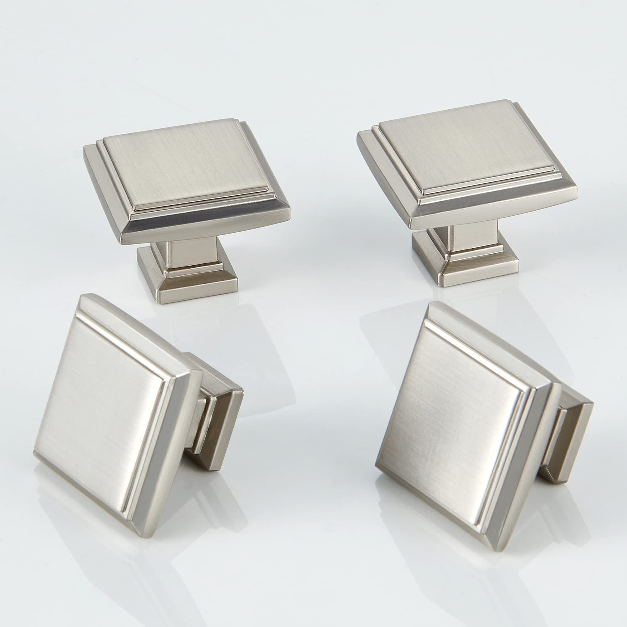 YCSJ Square Knobs for Cabinets - 10 Pack / 1.3 Inch, Satin Nickel Cabinet Knobs for Kitchen Cabinets and Drawers, Modern Dresser Knobs, Bathroom Drawer Knobs, Office Hardware for Cabinets