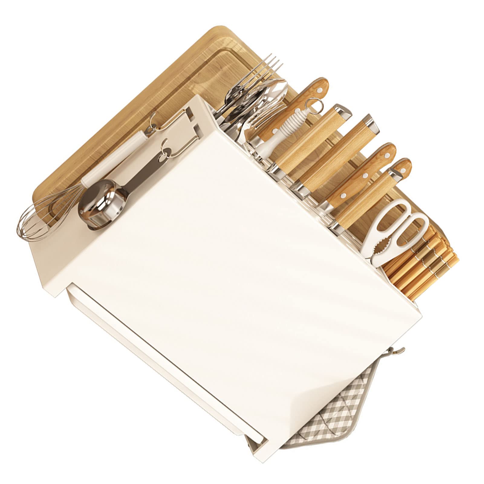 Knife Holder Knife Holder Kitchen Knife Drying Holder, Multifunction Kitchen Integrated Chopsticks Cutting Board Storage Rack Organizer White Fruit Knives, Kitchen Knives, Scissors, 13.2 X 5.2 X 9.1In