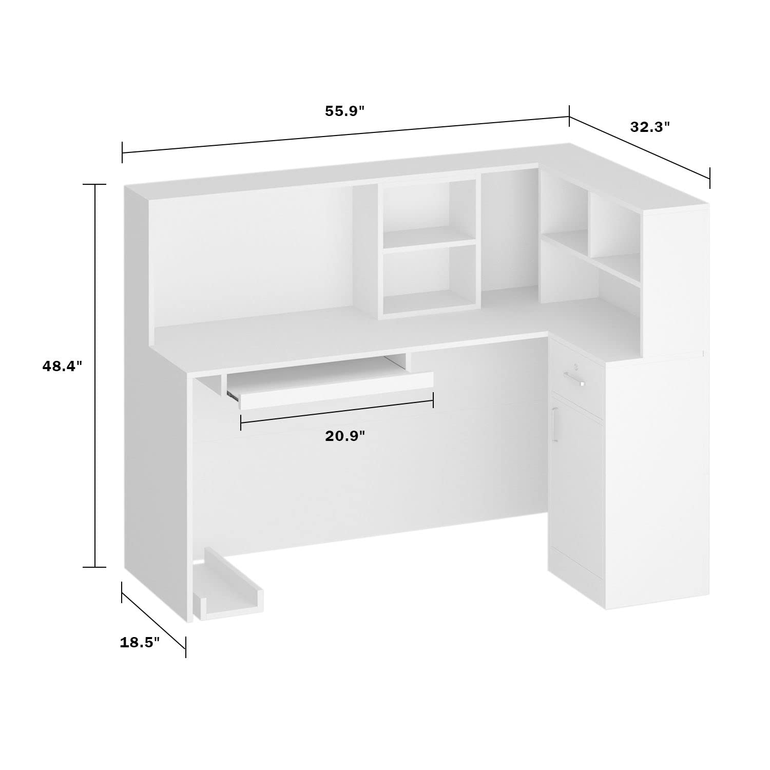 FAMAPY Modern Reception Desk Front Desk Reception Counter, Large Storage Shelves and Drawers, Retail Counter for Reception Room White