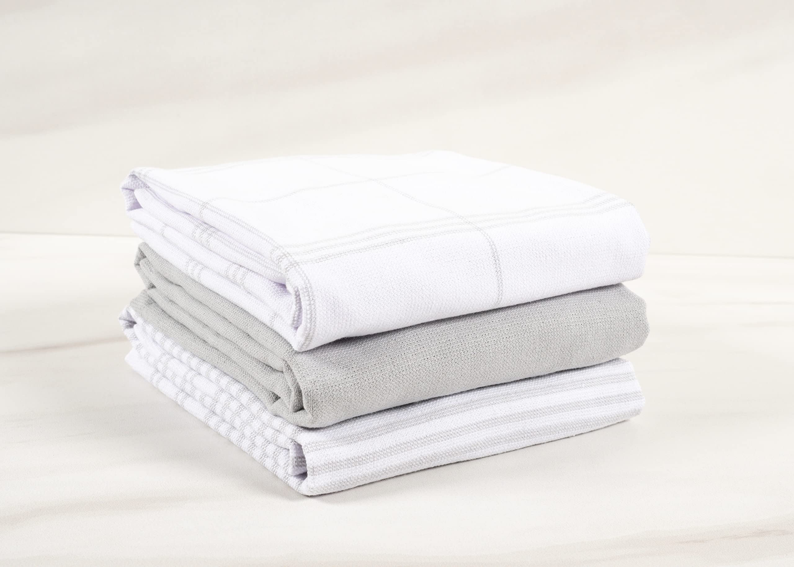 KAF Home Marseilles Reversible Terry Kitchen Towels - Set of 3-100% Cotton (Drizzle Gray)