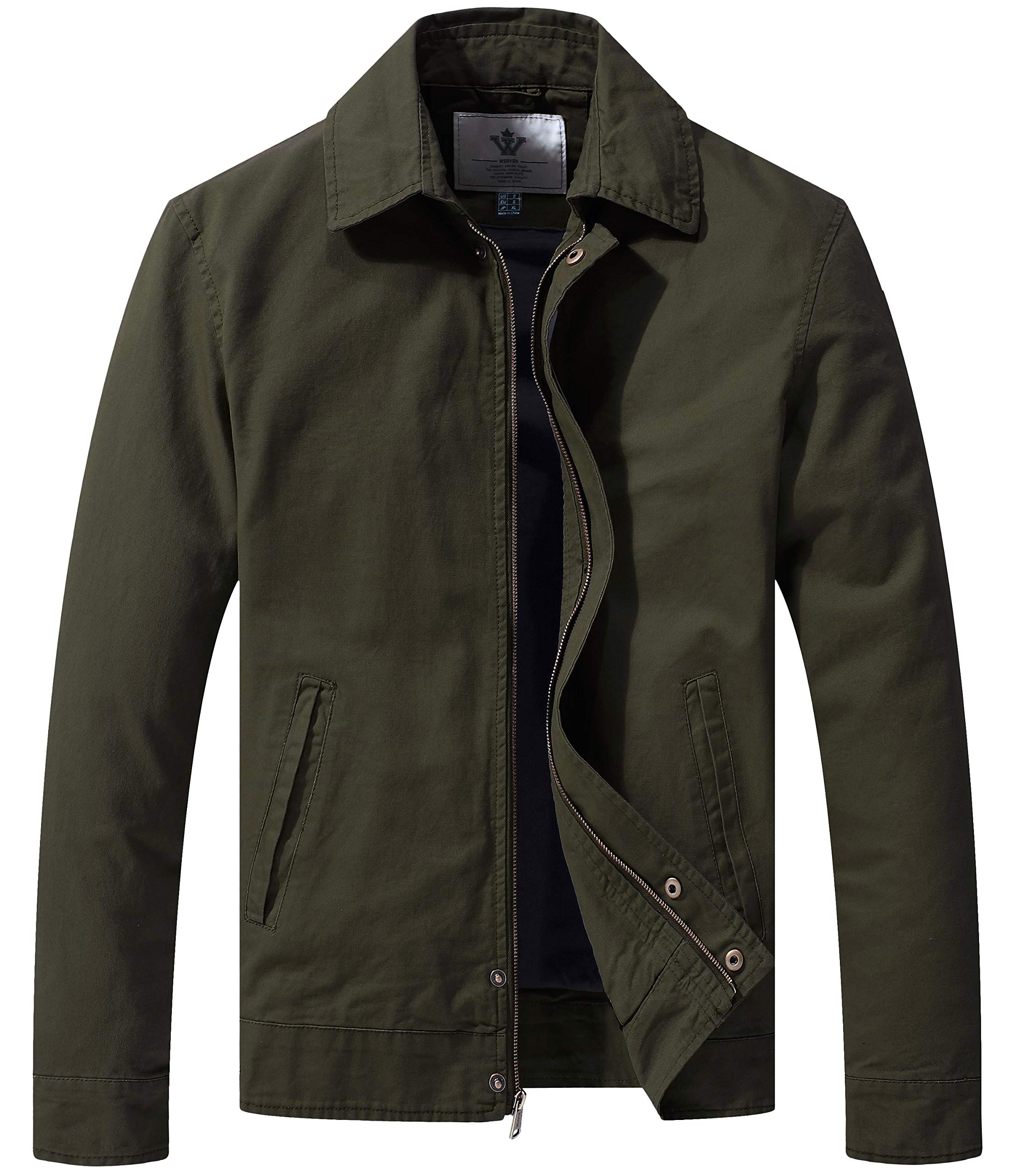 WenVen Men's Casual Cotton Light Jacket Military Barn Coat (Army Green, M)