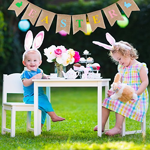 Maxdot Easter Rabbit Burlap Banner Carrot Bunting Banner for Easter Party Decoration, 2 Pieces