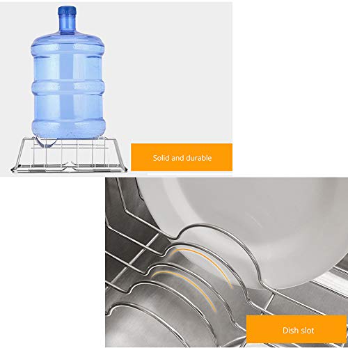 Jkhome Expandable Dish Drying Rack Adjustable Over Sink Dish Drainer Drain Stainless Steel Kitchen Fruit Vegetable Wash Storage Holder (Stainless Steel, Curved Bottom Type 17.32"x9.84"x4.33")