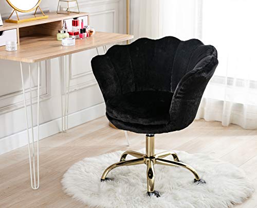 Kmax Office Desk Chair, Fur Makeup Arm Chair Gold Base, Black