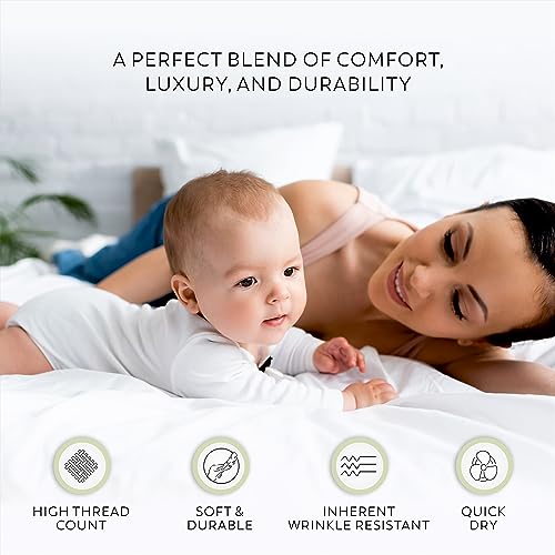 SUPREME ELEGANCE 600 Thread Count Cotton Rich White Snow King Size Sheets Set, Ultra Soft & Silky, Sateen Deep Pocket Sheets King - White (1 Flat, 1 Fitted Sheet & 2 Pillowcases)