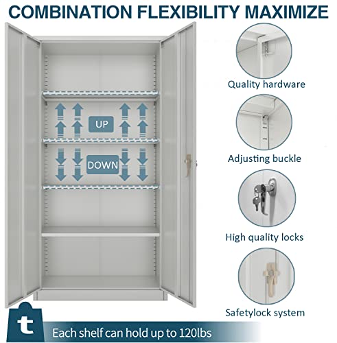 GangMei 72 Inch Tall Metal Lockable Storage Cabinet with 4 Adjustable Shelves, Garage Storage Cabinet for Warehouse, Garage, Home, Office,Kitchen, Assemble Required