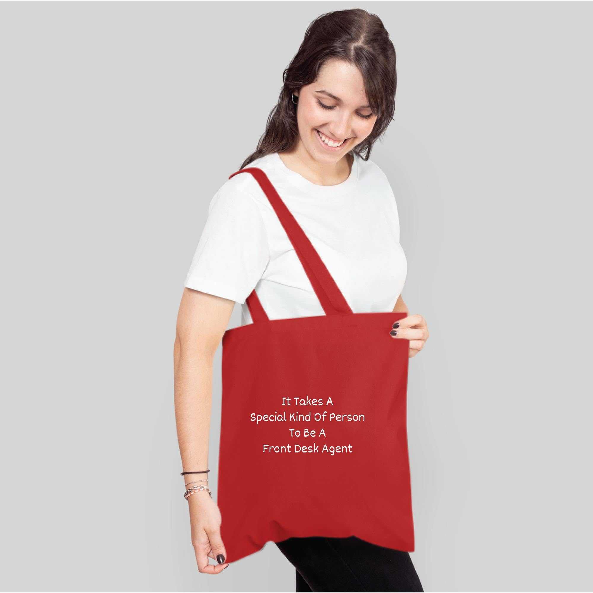 Special Person Gift for Front Desk Agent Receptionist Coworker Humor Navy Black Multicolor Canvas Tote Bag