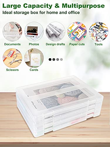 VIXKEXN 2 Pack Portable Project Case for 8.5 x 11 Letter A4 File Paper, Plastic Scrapbook Paper Storage Box, Documents Magazines Protector, Office Supplies File Storage Case ( 12.52 X 9.45 X 0.94