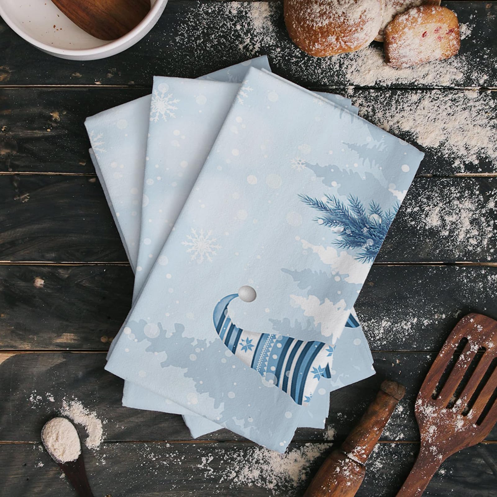 ZOE GARDEN Christmas Kitchen Towels,Absorbent Microfiber Kitchen Dish Hand Tea Bath Towel,Quick Dry Cleaning Cloth Dishclothes Decorative Sets, Winter Gnomes Xmas Silver Tree Pine Blue (1-PC, 18x28)