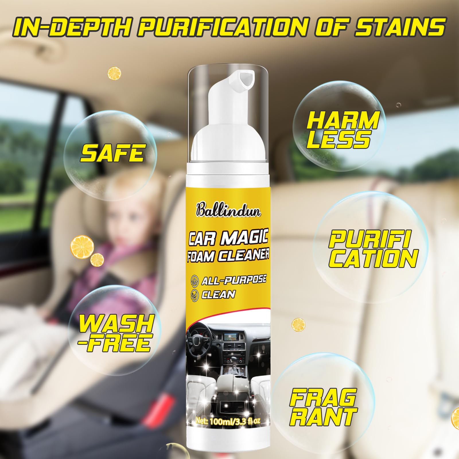Foam Cleaner For Car, 2 Packs High Effective Foam All Purpose Cleaner, Enhanced Formula Car Magic Foam Cleaner For Car Interior, Multipurpose Foam Cleaner Spray For Carpet, Upholstery, Fabric Washing