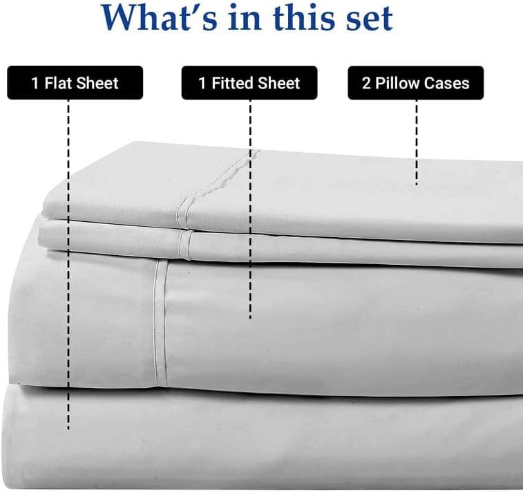 COTTON ZONE 800 Thread Count 100% Egyptian Cotton Sheet Set,Luxurious Soft,Breathable Sateen Weave,Lightweight,Tailor Made Product,5 Star Hotel Quality, Year - Round Sheets(3 Piece,Twin,Silver)
