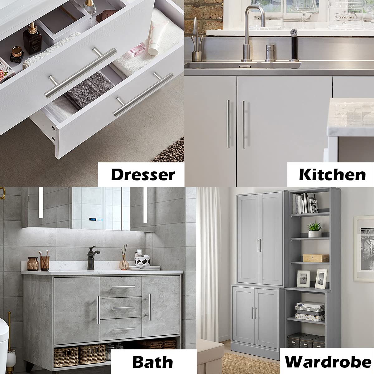 Gobrico 50 Pack Brushed Nickel Cabinet Pulls, Euro Style T Bar Cabinet Handles, Satin Nickel Dresser Drawer Pulls - 3" Hole Centers