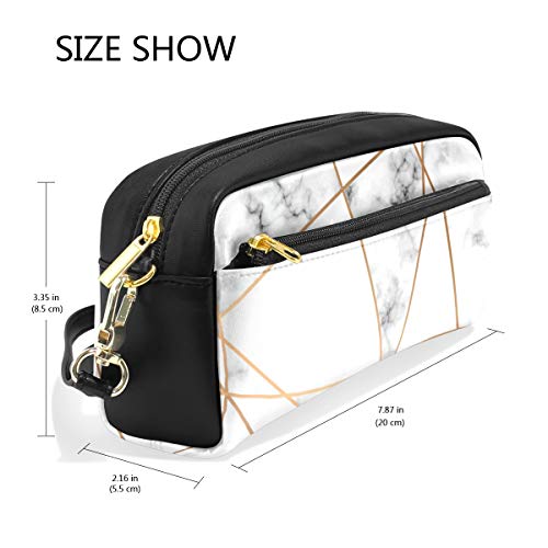 ALAZA Cute Pencil Case White Marble with Gold Geometric Lines Pen Cases Organizer PU Leather Comestic Makeup Bag Make up Pouch