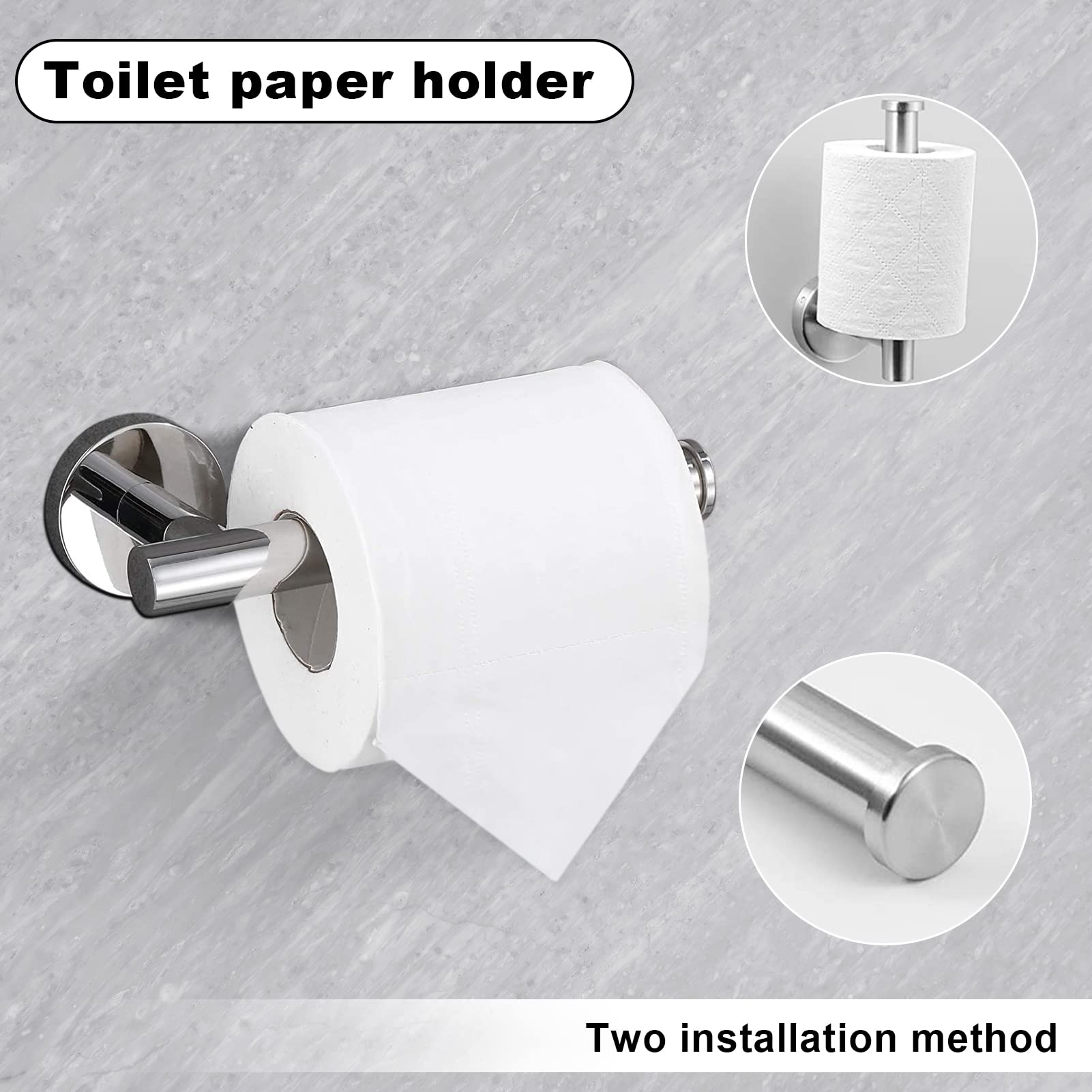 Toptowel Bathroom Towel Rack Set - 8 Pieces, Includes 2 Packs 23.6 inch Towel Bar, Hooks, Rings, Toilet Paper Holder - Brushed Nickel