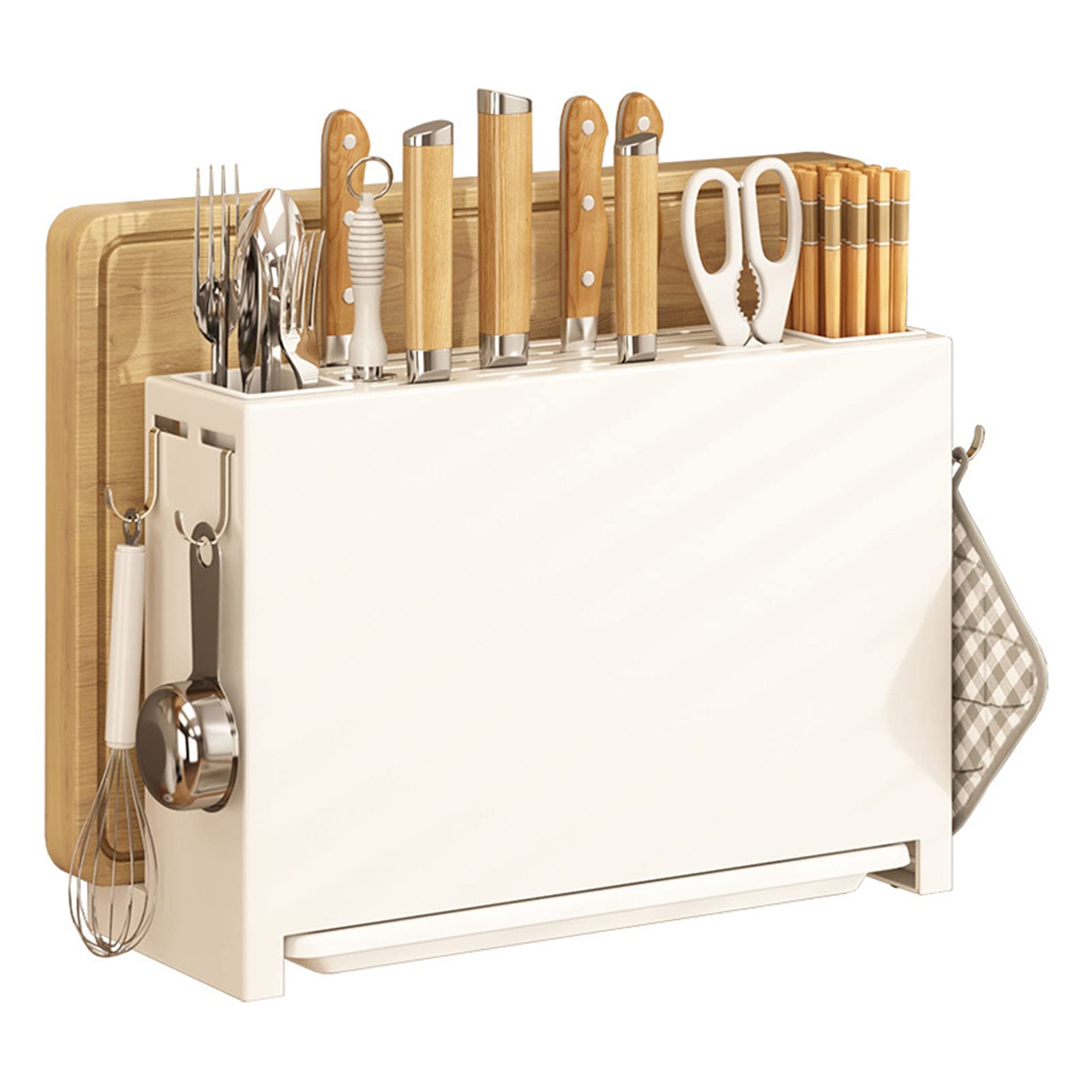 Knife Holder Knife Holder Kitchen Knife Drying Holder, Multifunction Kitchen Integrated Chopsticks Cutting Board Storage Rack Organizer White Fruit Knives, Kitchen Knives, Scissors, 13.2 X 5.2 X 9.1In