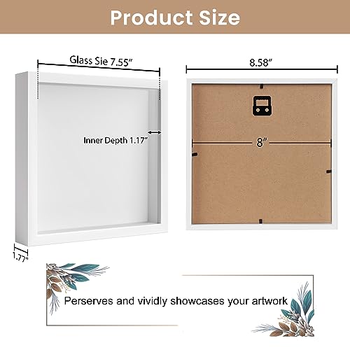 Califortree 8x8 Shadow Box Frame - Memory Box Display Case for Memorabilia Flower Awards Medals Wedding Photos and Keepsake, White