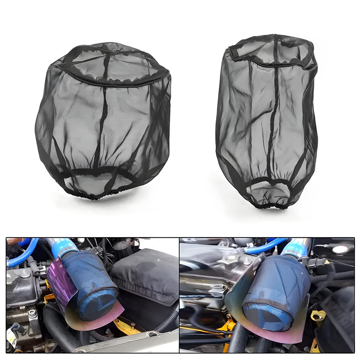 AICEL Air Filter Wrap, 2 Pcs Universal Auto Cold Air Filter Protective Dustproof Cover, Automotive Air Cleaner Waterproof Rain Sock Wrap for High Flow Air Intake Filters, Car Accessories (Large)