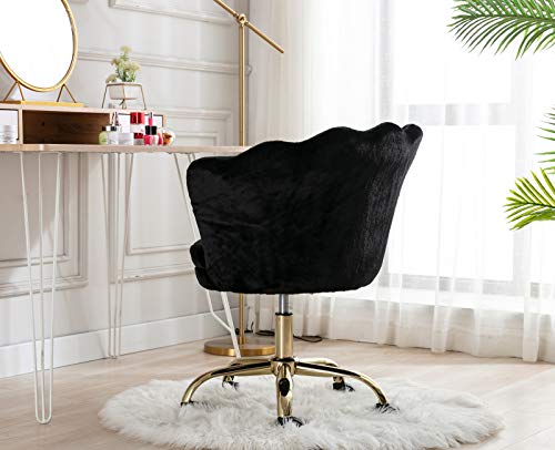 Kmax Office Desk Chair, Fur Makeup Arm Chair Gold Base, Black