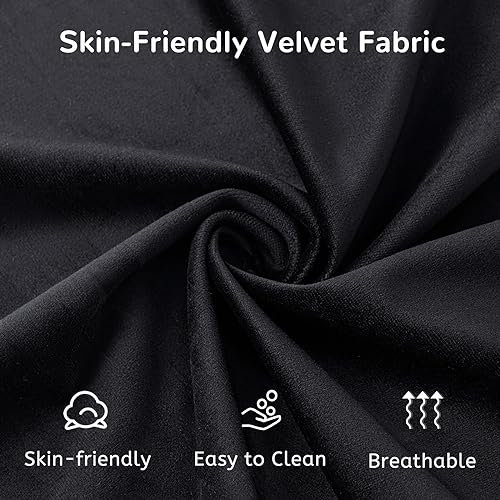 Furniliving Home Office Chair Velvet Desk Chair, Upholstered Modern 360°Swivel Chair with Shell-Shaped Back, Rolling Wheels for Office, Study, Vanity, Bedroom(Black)