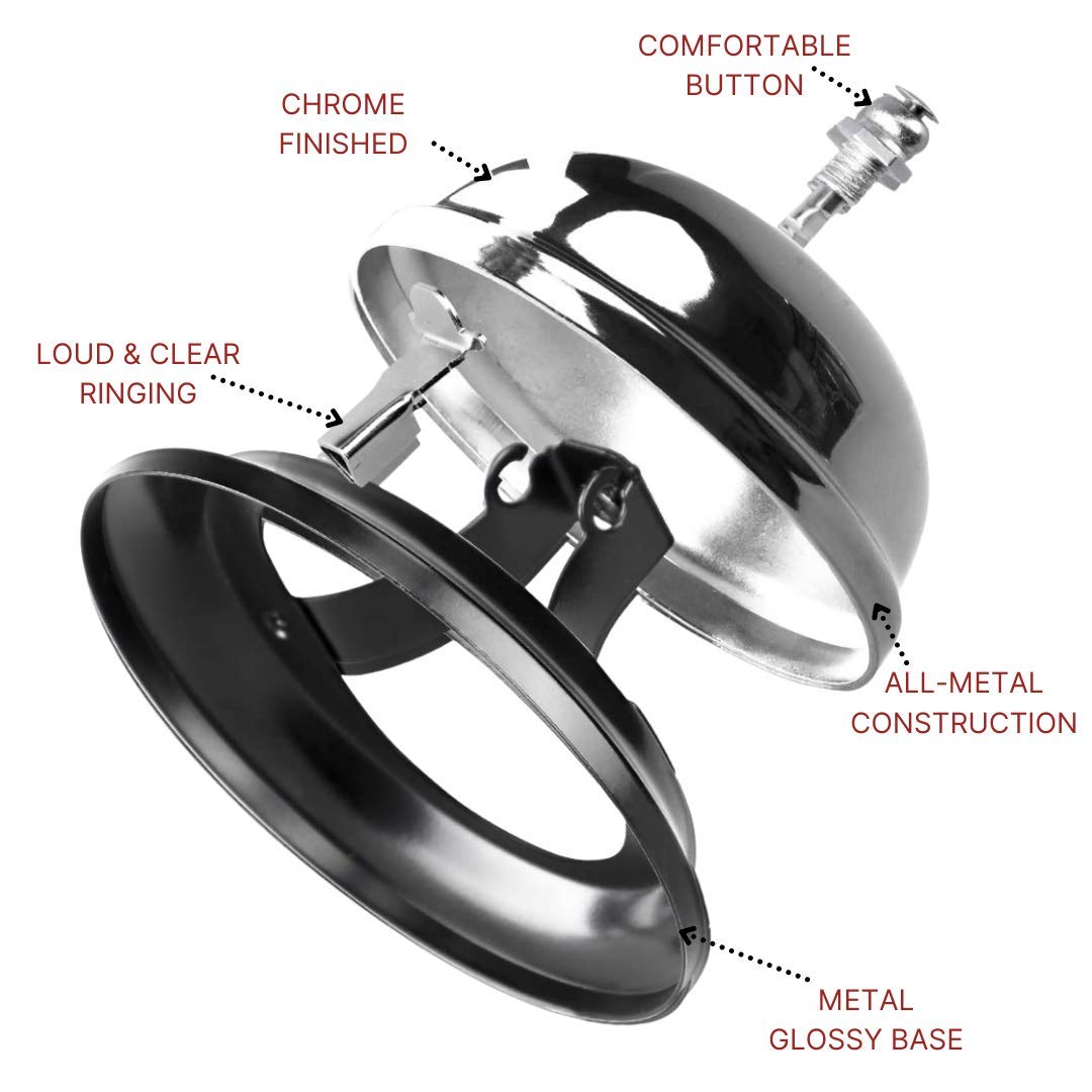 1InTheOffice Call Bell, Desk Bell, Service Bell, Chrome Finish, 2 Pack