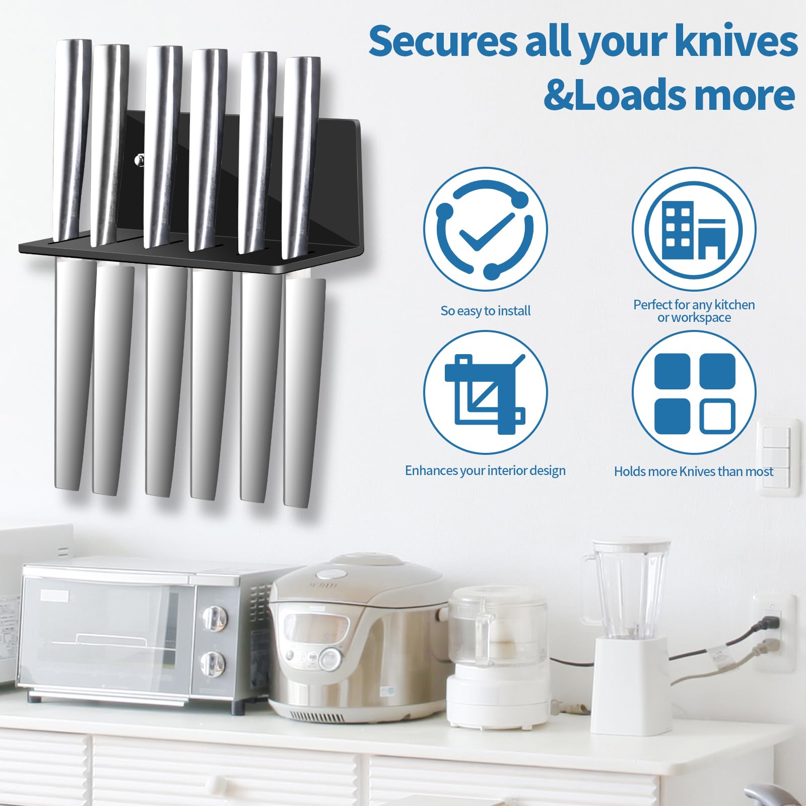 6.7-inch Knife Holder Punch-Free Knife Bar Strong Knife Acrylic Holder Cheese Knife Organizer Kitchen Knife Cutlery Organizer 2Pack