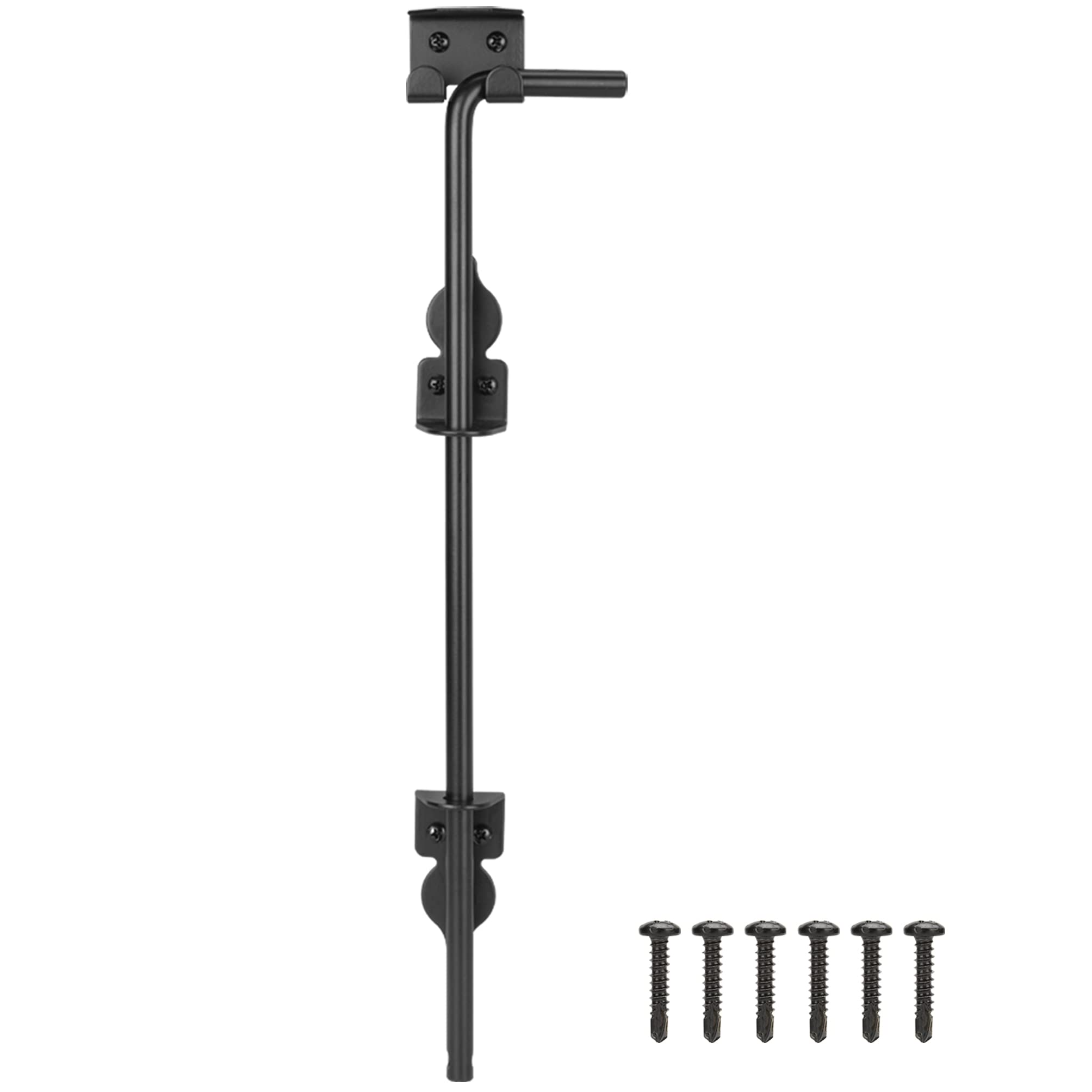 18 Inch Cane Bolt Gate Drop Rod Heavy Duty Gate Hardware, Gate Ground Latch for Wooden Fences, Metal Gates Doors Stopper for Gate Ground, Wrought Iron Gate Latches, Black Finish(1 Pack)