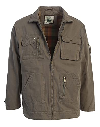Gioberti Men's 100% Cotton Casual Outerwear Twill Multi Pocket Cargo Shirt Jacket, Olive, L